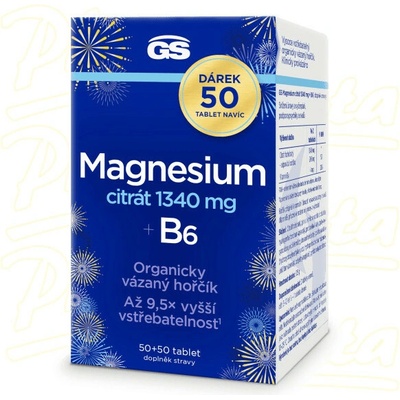 GS Magnesium citrát 1340 mg + B6 50+50 tablet NAVÍC dárkové balení 2025 ...