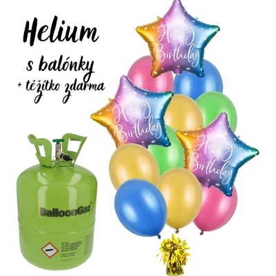 MojeParty Helium s balónky helium + 3x folie HB duha 9 balónků duhový ...