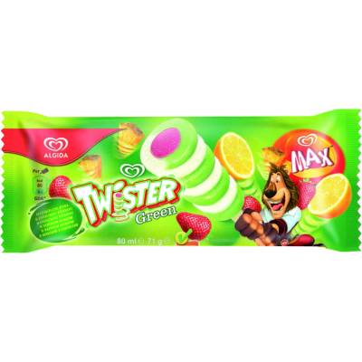 Algida Twister green citronovo-jahodová zmrzlina a ananasový krém 80ml ...