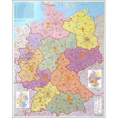 Excart Maps Německo - nástěnná mapa PSČ 100 x 140 cm Varianta: bez rámu ...