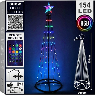 Koopman LED dekorativní vánoční stromeček 154 LED RGB, IP44, pr. 50 x ...
