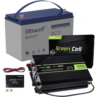 Green Cell 12V/230V 300W/600W čistý sinus + AGM ULTRACELL baterie 12V ...