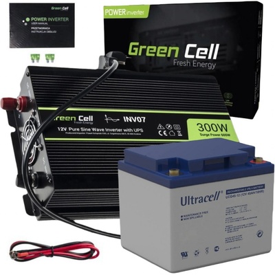 Green Cell 12V/230V 300W/600W čistý sinus + AGM ULTRACELL baterie 12V ...