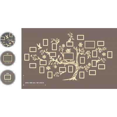 Dřevěný rodostrom s 23 fotorámečky - rodokmen 210 x 160 cm - Heureka.cz