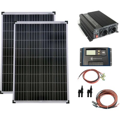 Solartronic Комплект 2x100W поликристални соларни панели, Контролер 20A, Инвертор NM1000 1000W ...