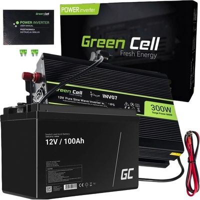 Green Cell 12V/230V 300W/600W čistý sinus + Green Cell 12V 100Ah AGM ...