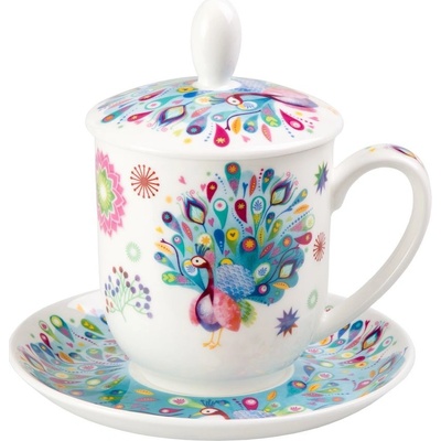 TeaLogic Paula Fine Bone China porcelánový hrnek s podšálkem pokličkou ...
