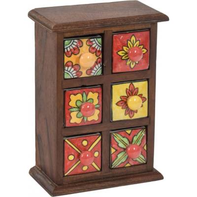 Sanu Babu Dřevěná skříňka s 6 keramickými šuplíky ručně malovaná 24 x 10 x 18 cm od 1 150 Kč ...