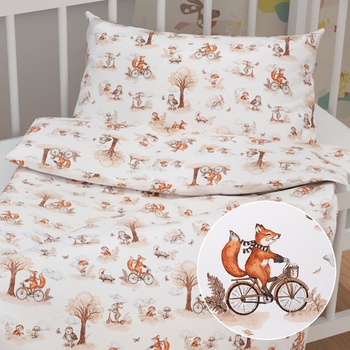 Biante Sandra SA 696 Líšky na bicykloch hnedé na bielom do postieľky 90 ...