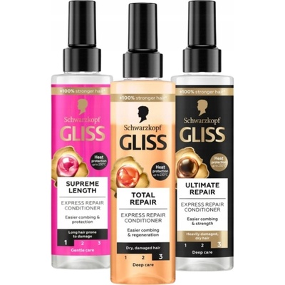 Gliss Total Repair Expresní Kondicionér pro Suché a Poškozené Vlasy 3 x ...