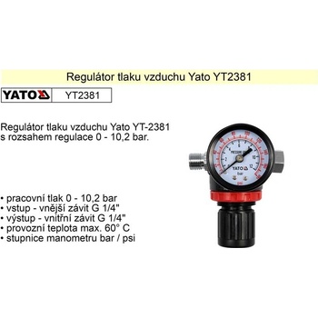 YATO Redukční ventil tlaku vzduchu 1/4" YT-2381 od 161 Kč - Heureka.cz